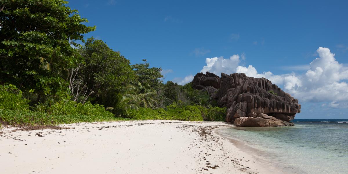Beach "Anse Grosse Roche" La Digue (Seychelles)